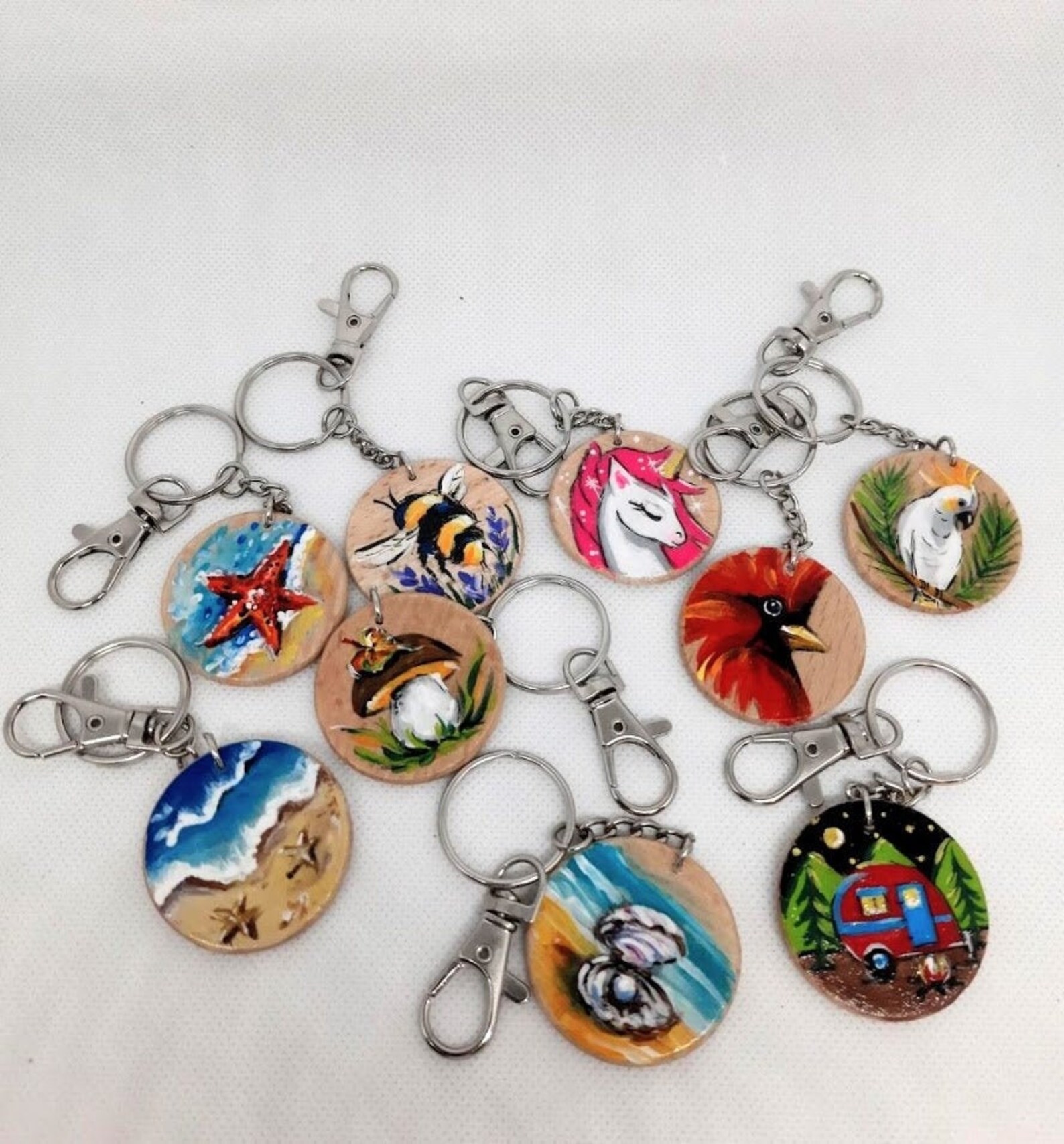 Hand Painted Keyring. Wooden Keychain. Acrylic painted | Etsy