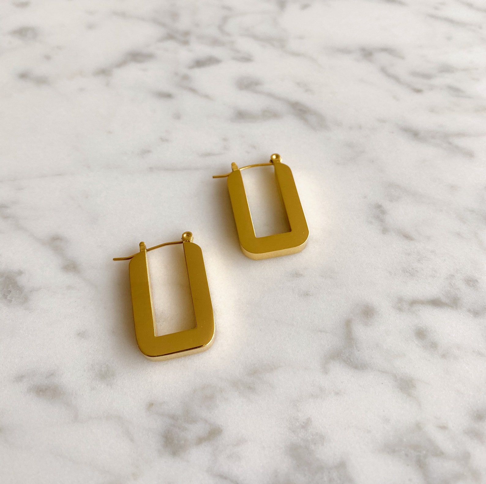 14K Gold Geometric Rectangular Hoops Gold Rectangular Hoop - Etsy