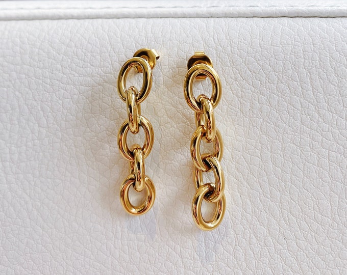 Gold Chain Link Drop Earrings Gold Dangle Earrings Long Gold - Etsy