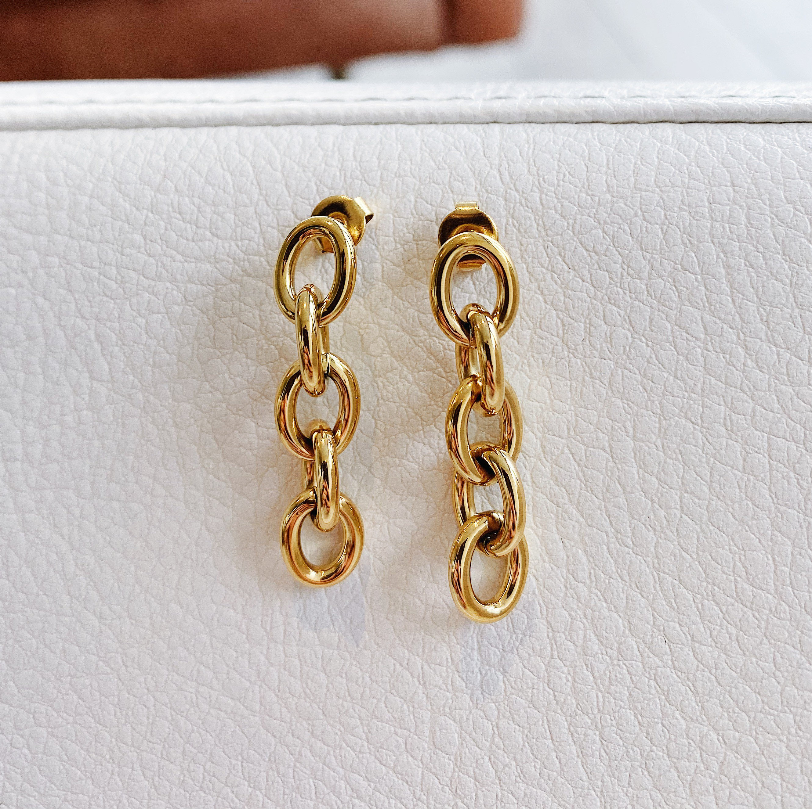 Gold Chain Link Drop Earrings Gold Dangle Earrings Long Gold | Etsy