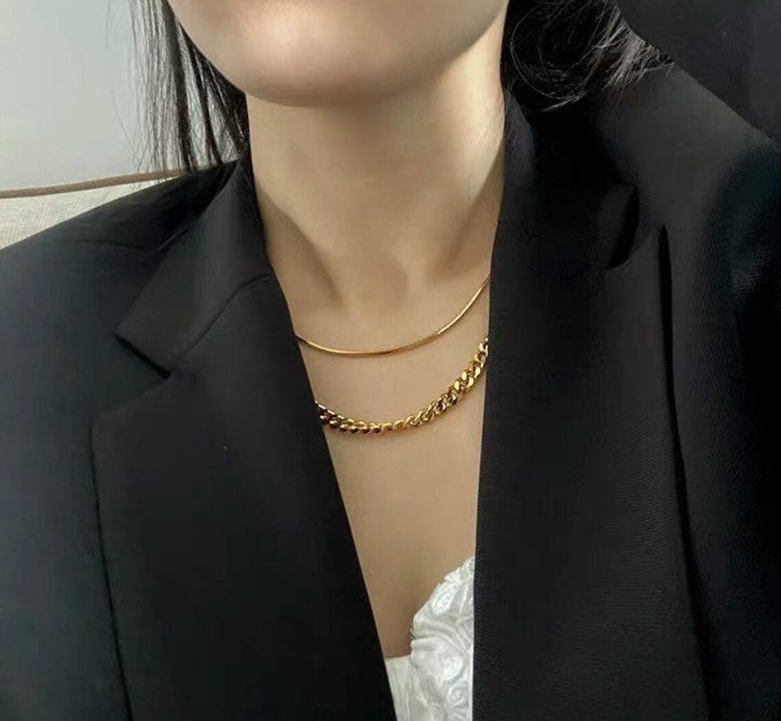 Thick Thin Gold Chain Necklace Gold Curb Chain Chunky Gold | Etsy