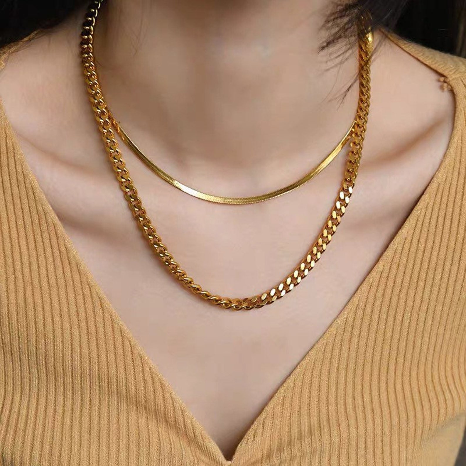 Thick Thin Gold Chain Necklace Gold Curb Chain Chunky Gold - Etsy