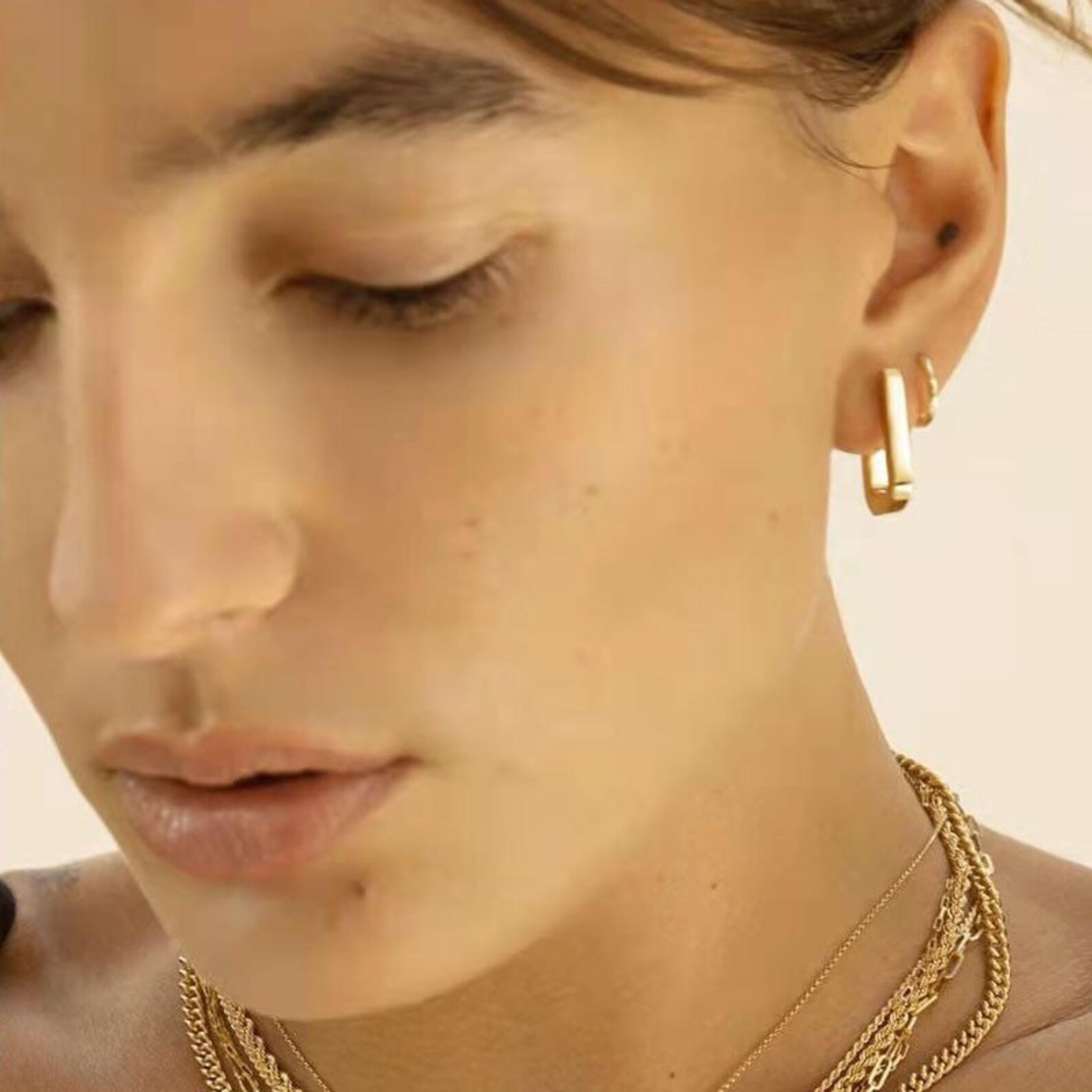 14K Gold Geometric Rectangular Hoops Gold Rectangular Hoop - Etsy