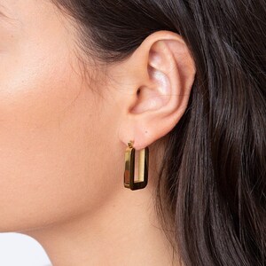 14K Gold Geometric Rectangular Hoops Gold Rectangular Hoop - Etsy