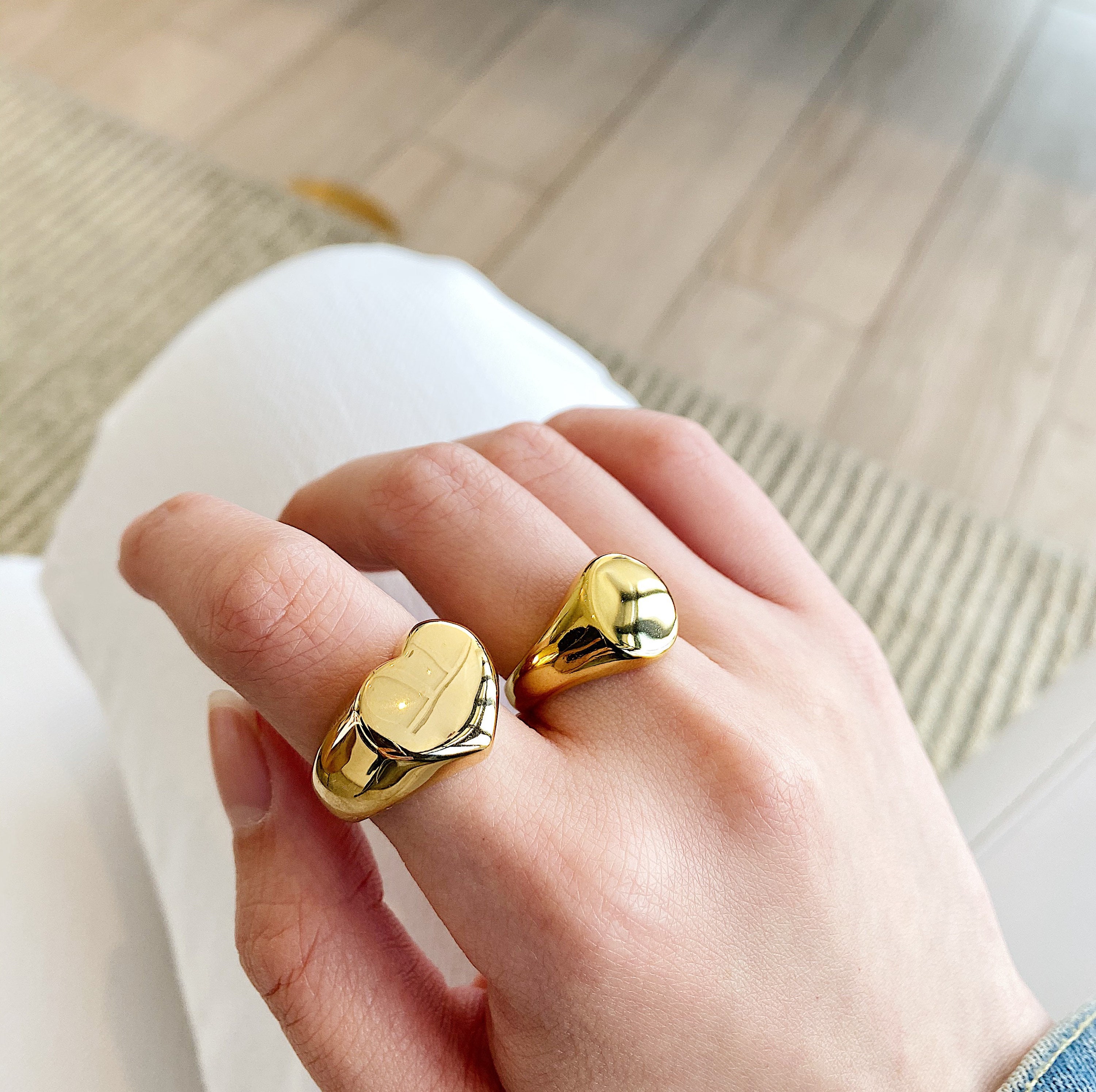 Gold Chunky Heart Ring Heart Signet Ring Gold Statement | Etsy