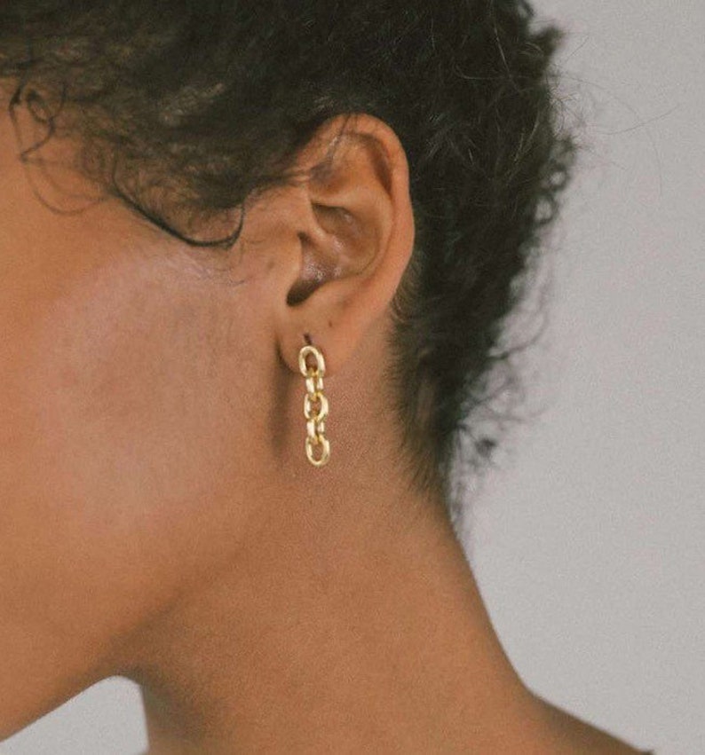 Gold Chain Link Drop Earrings Gold Dangle Earrings Long Gold | Etsy