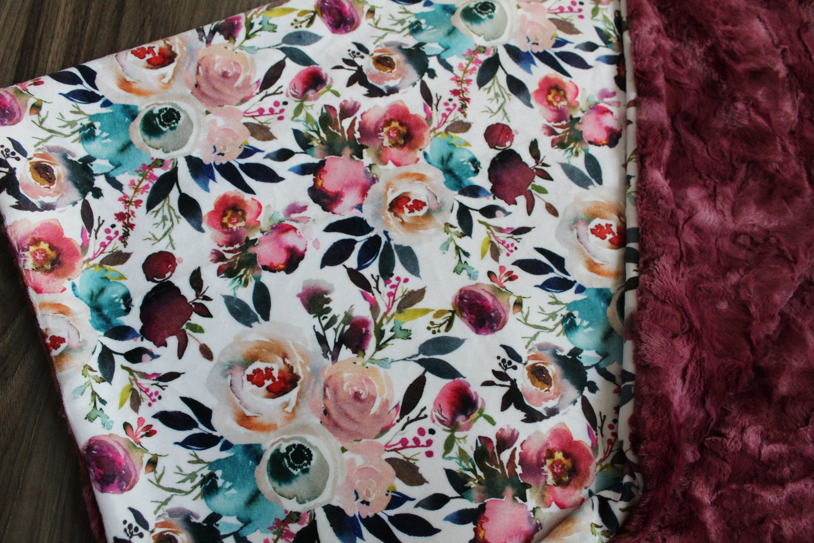 Minky Merlot Floral Baby Blanket Floral Throw Blanket | Etsy