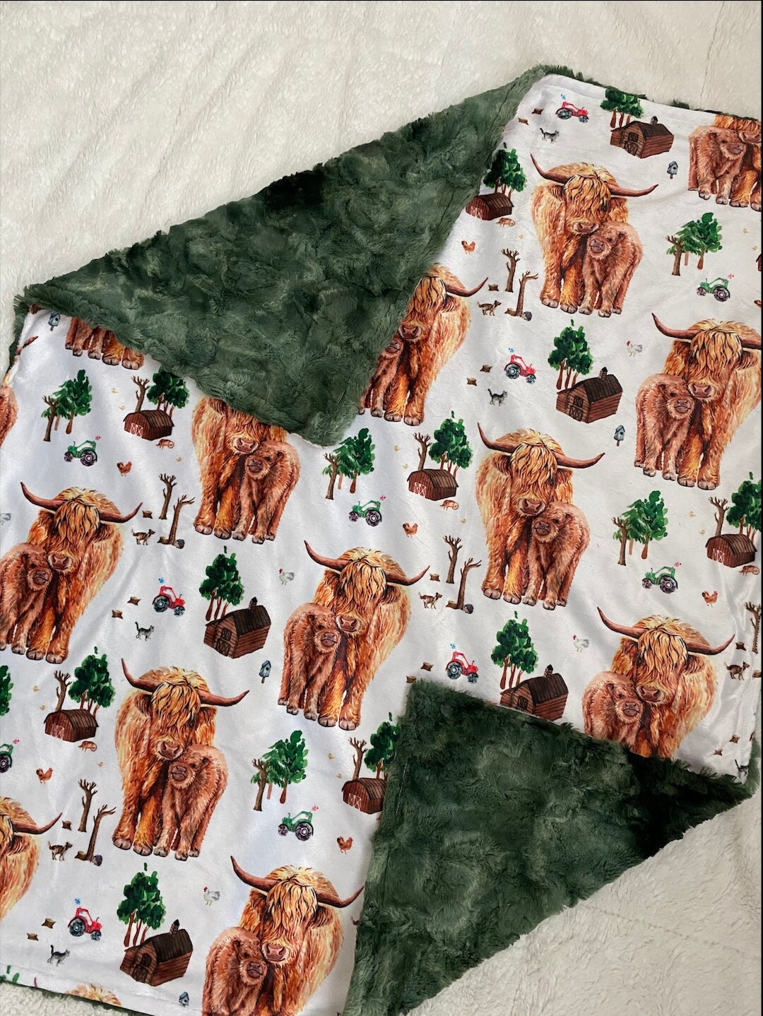 Neutral Highland Cow Baby Crib Blanket, Farm Nursing Pillow Cover ...