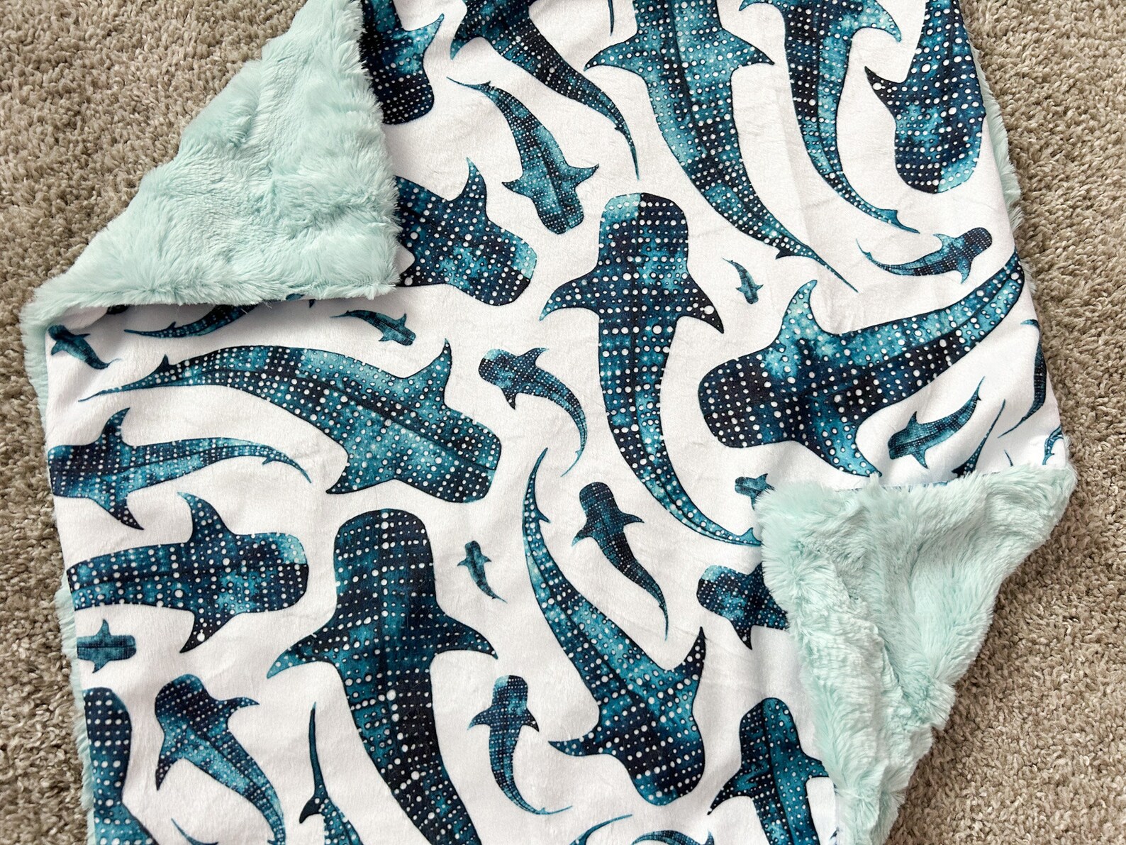 Minky Whale Shark Crib, Surfer Baby Blanket, Beach Baby Crib Blanket ...