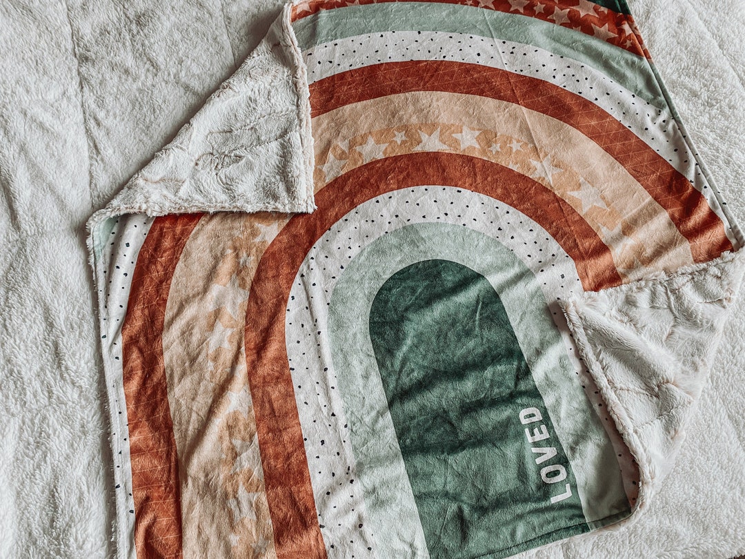 Boho Rainbow Baby Blanket, Neutral Rainbow Crib Bedding, Rainbow Baby ...