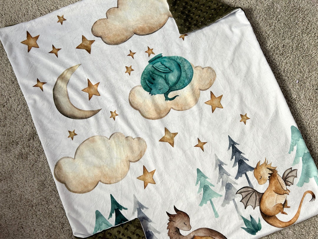 Minky Baby Dragons Baby Blanket, Moon & Stars Crib Bedding, Boy Comfort ...