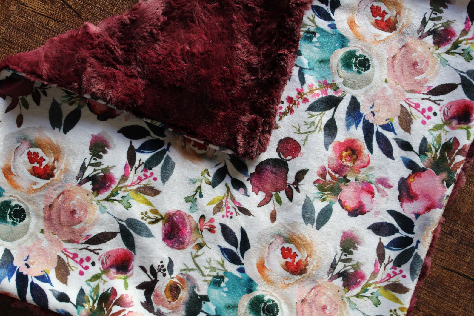 Minky Merlot Floral Baby Blanket Floral Throw Blanket | Etsy