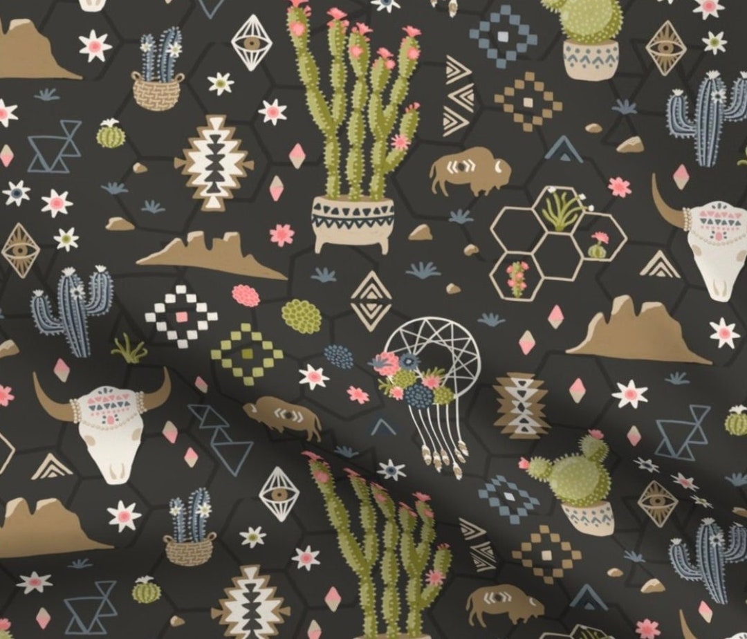Boho Western Cowgirl Crib, Buffalo Baby Crib Blanket, Cactus Nursing ...