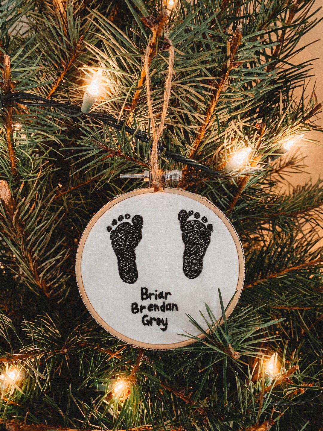 Embroidered Newborn Footprints Christmas Ornament, Newborn Keepsake ...