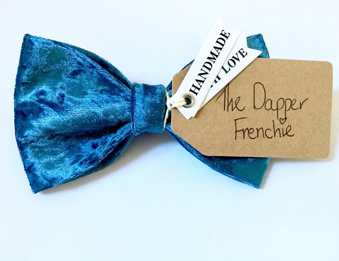 The Tiffany Teal Blue Velvet Dog Bow Tie | Etsy