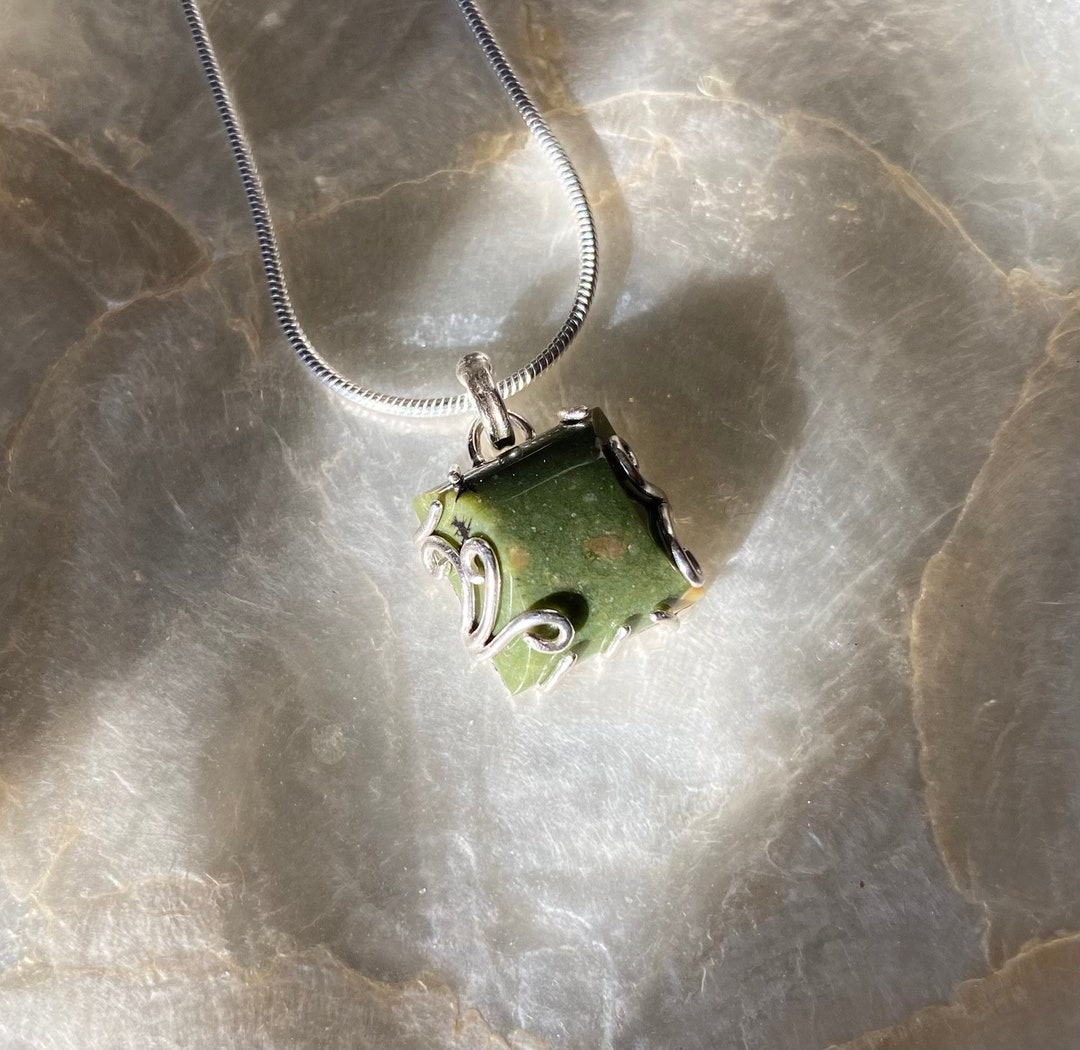 Green Yellow Rainforest Jasper Sterling Silver Handmade Asymmetrical ...