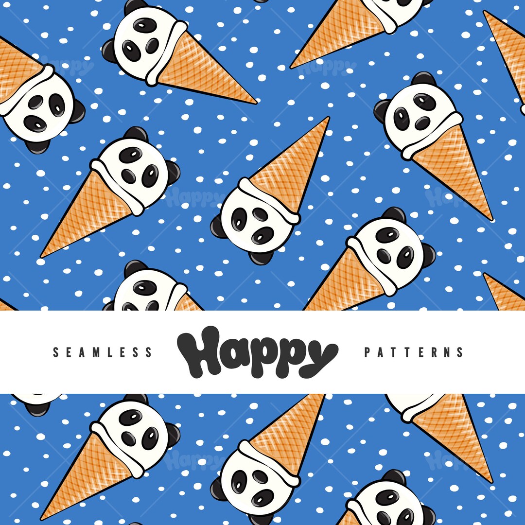Panda Ice Cream Cone Toss Blueseamless Digital File - Etsy