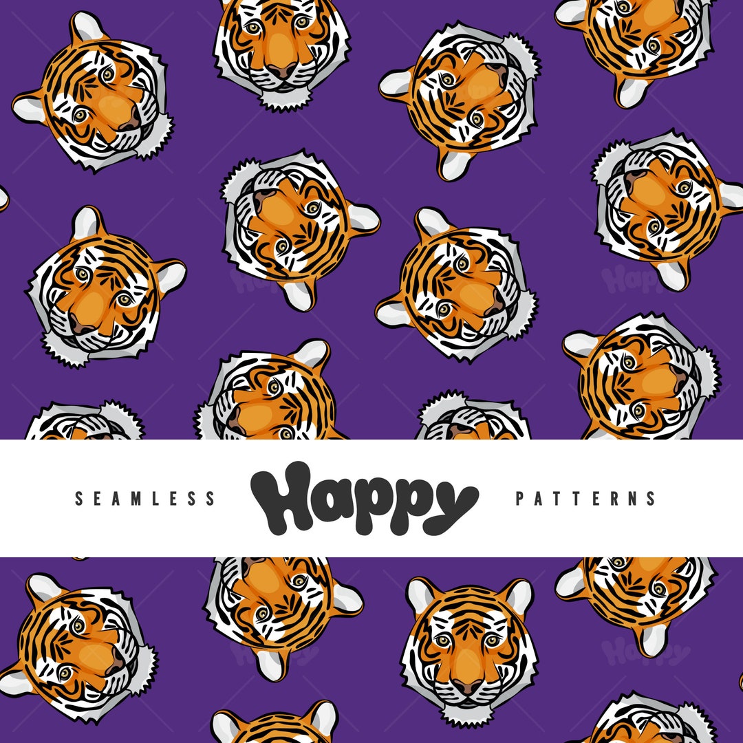 Tiger Face Toss - Purple (seamless Digital File) - Etsy