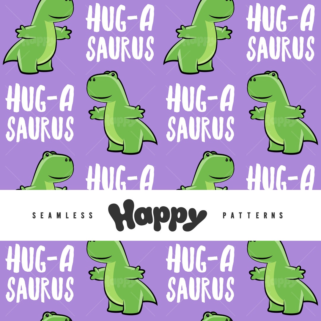 Hug-a-saurus Valentine's Dino Purpleseamless Digital File - Etsy