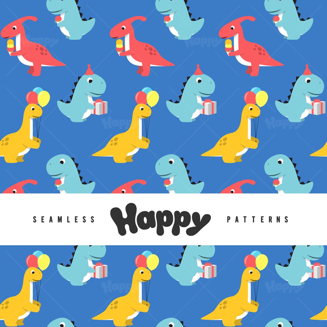 Dinosaur Birthday Party - Blue (seamless Digital File) - Etsy