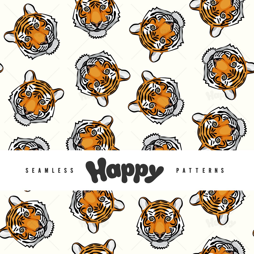 Tiger Face Toss - Cream (seamless Digital File) - Etsy