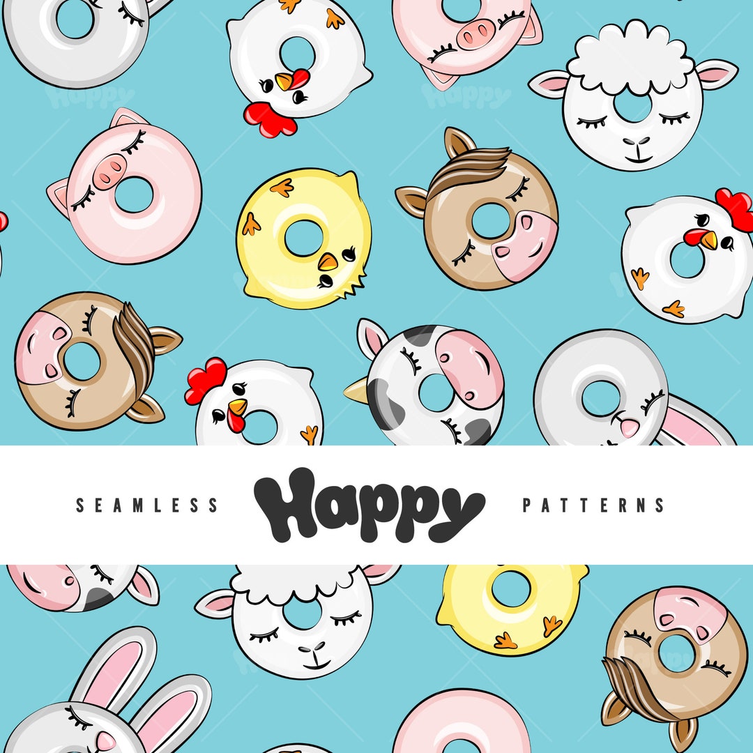 Farm Animal Donuts - Sky Blue (seamless Digital File) - Etsy