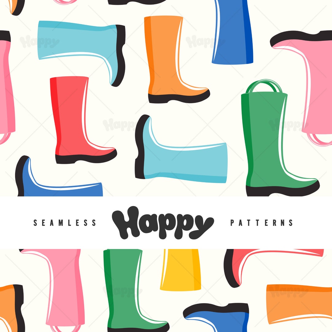 Rain Boots Rainbow on Creamseamless Digital File - Etsy