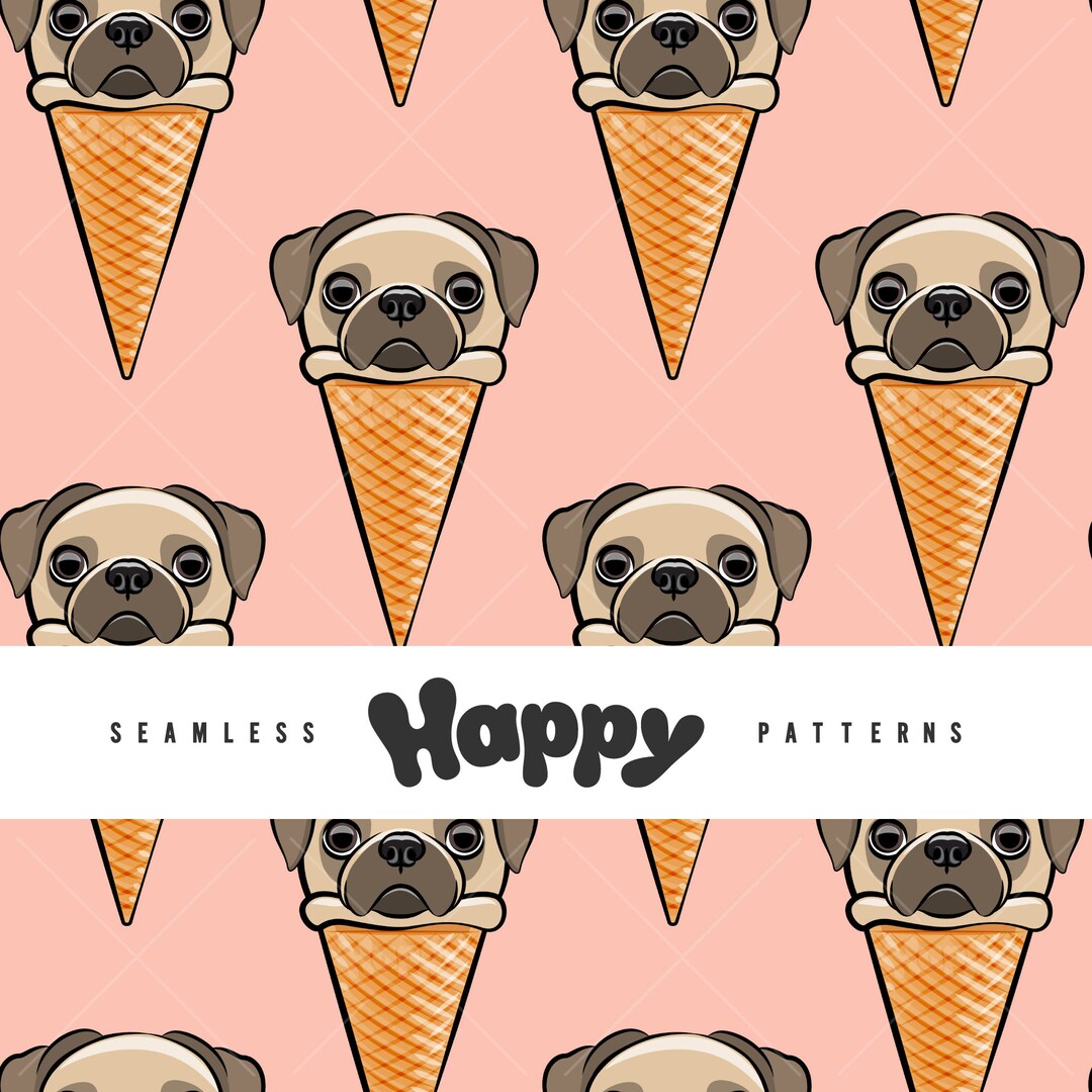 Pug Ice Cream Cones - Blush(seamless Digital File) - Etsy
