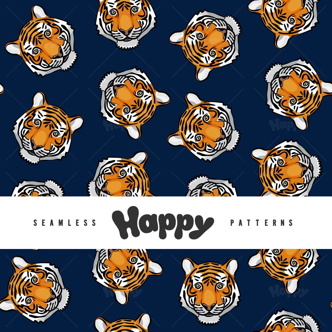Tiger Face Toss Navy Blue seamless Digital File - Etsy