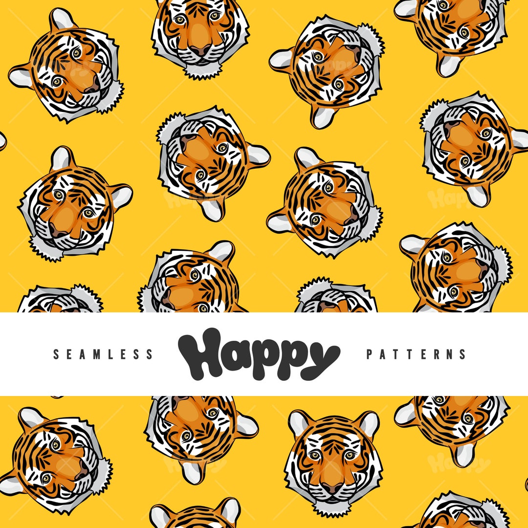 Tiger Face Toss Yellow seamless Digital File - Etsy