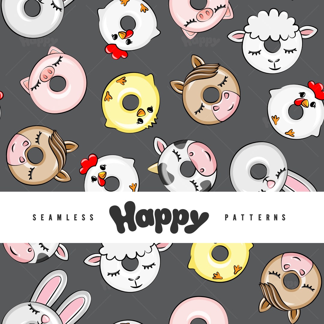 Farm Animal Donuts - Dark Grey (seamless Digital File) - Etsy