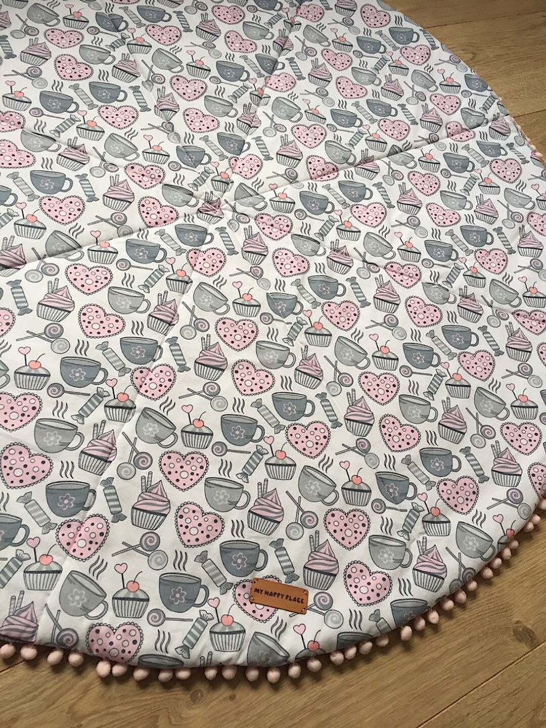 Baby Girl Play Mat Cupcake Print Reversible Play Mat Grey/pink Nursery ...