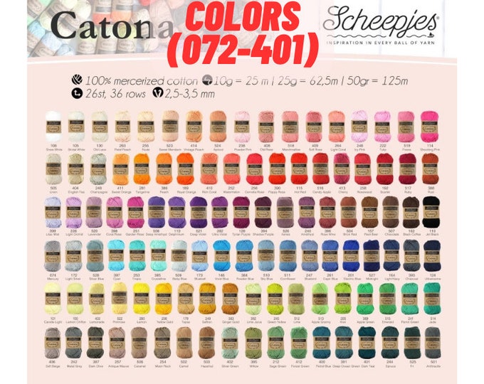 Scheepjes Catona Shade Card, Color Palette, Color Chart, Handy Cotton ...