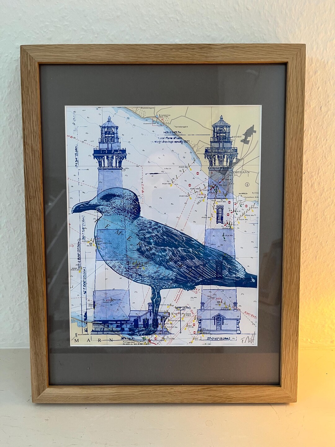 Screen Printing on Nautical Chart Print Map Lighthouse Seagull Maritime ...