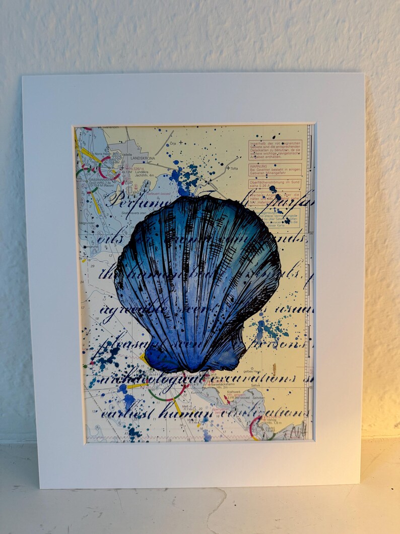 Screen Print Watercolor on Nautical Chart Shell Maritime Baltic Sea ...