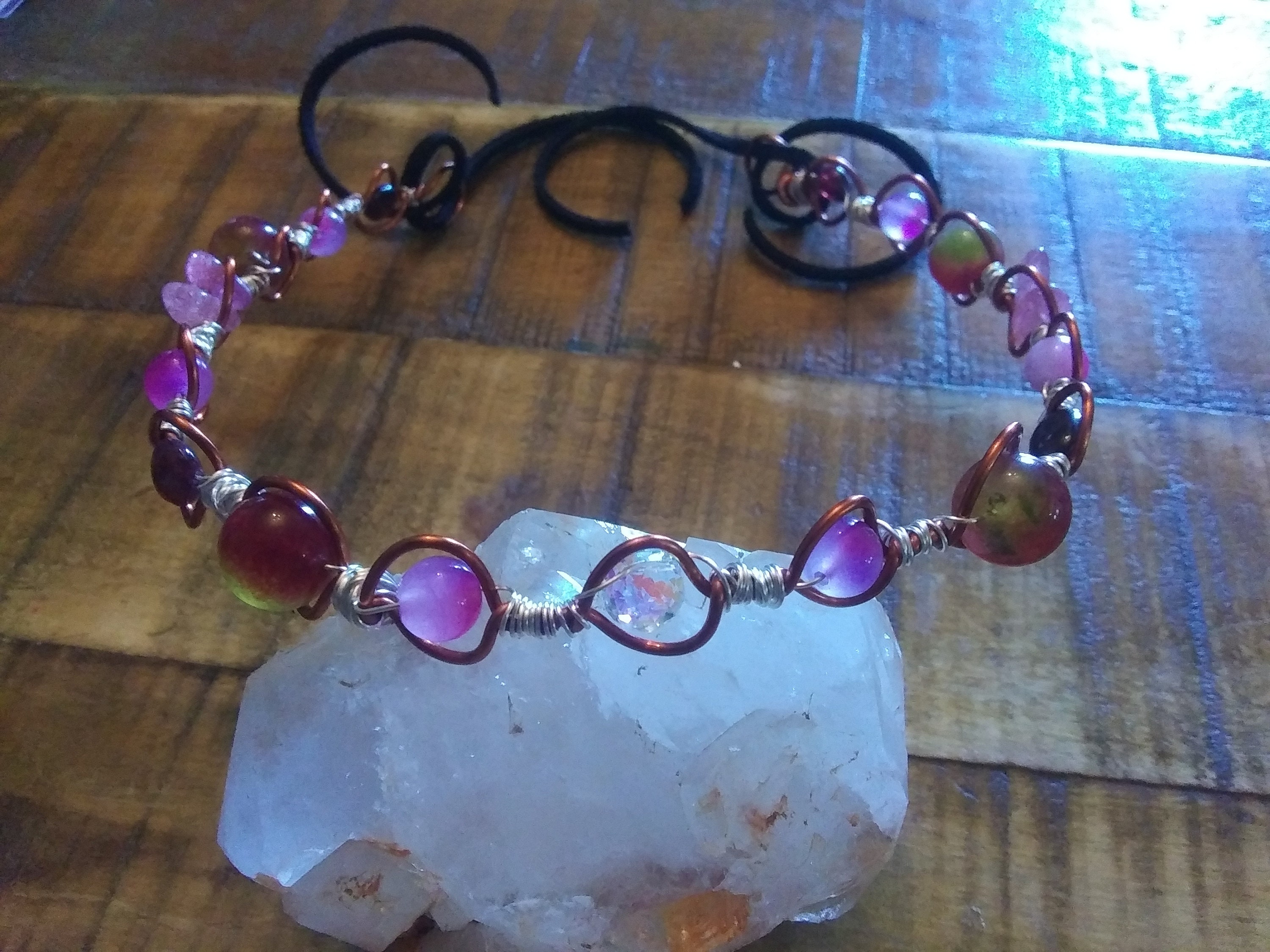 Copper, Silver and Gemstone Tiara With Strawberry Quartz Crystal, Pink ...