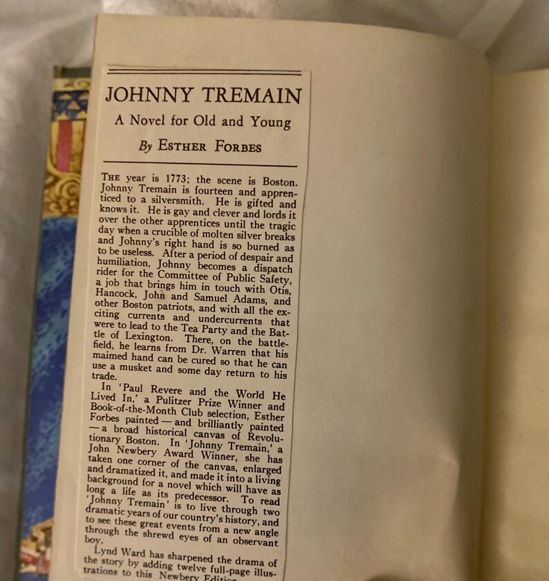Johnny Tremain by Esther Forbes. Vintage Hardcover. 26th Printing. - Etsy