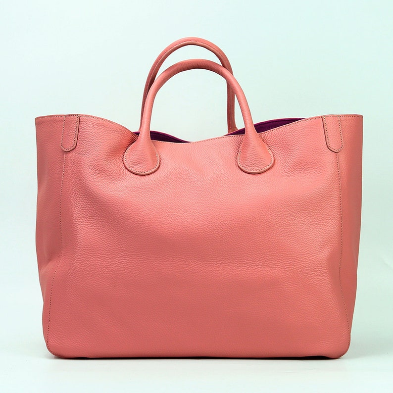 Ladies Large Pink Leather Tote Shoulder Bag - Etsy