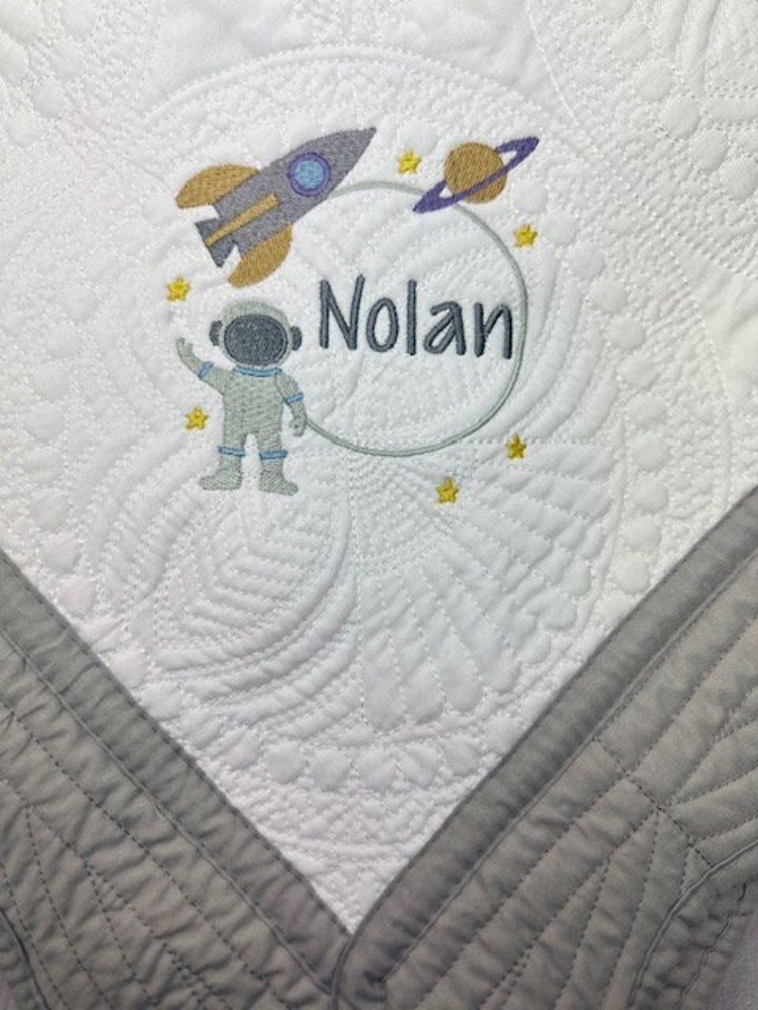 Outer Space Themed Quilt L Embroidered Baby Boy Quilt L Infant Boy ...