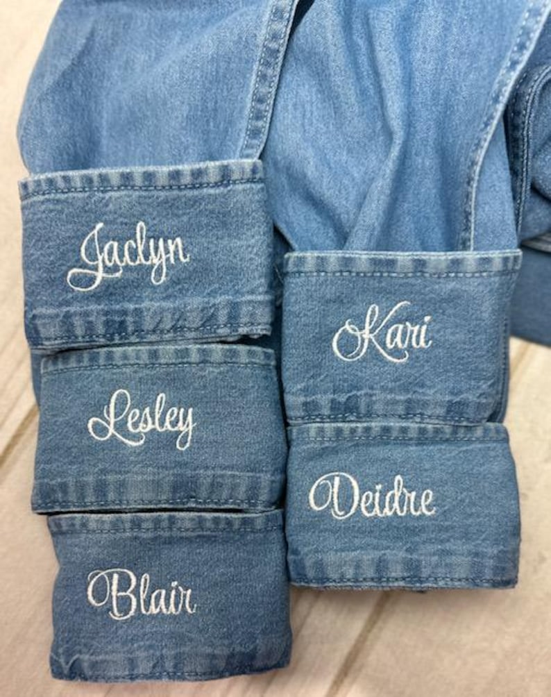 Wedding Party Denim Shirt | Embroidered Names on Cuffs | Oversized ...