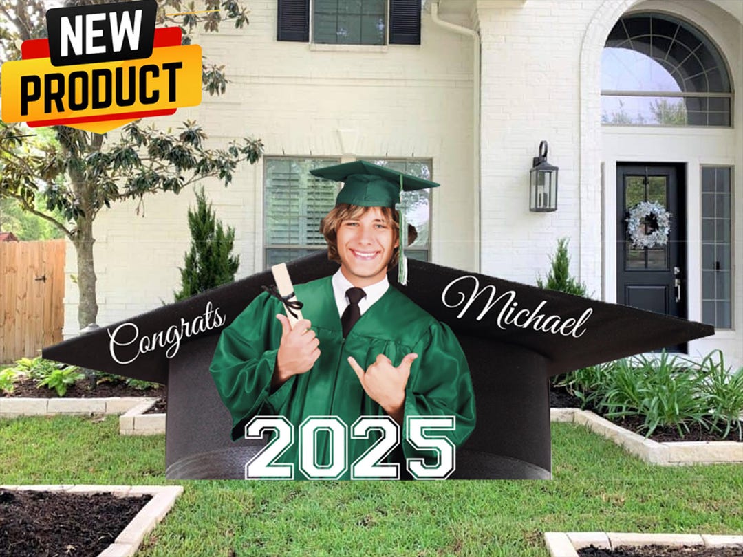 Giant Graduation Cap Yard Sign – Custom Photo + Name | Personalized ...