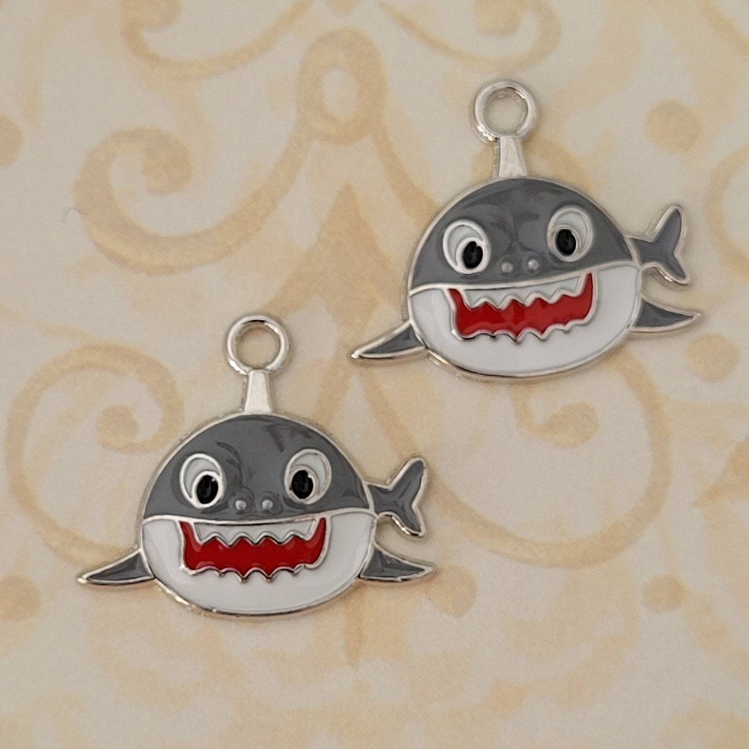 Happy Shark Charm, Metal, Silver Coloured, Enamel, Shark Lover, Ocean ...