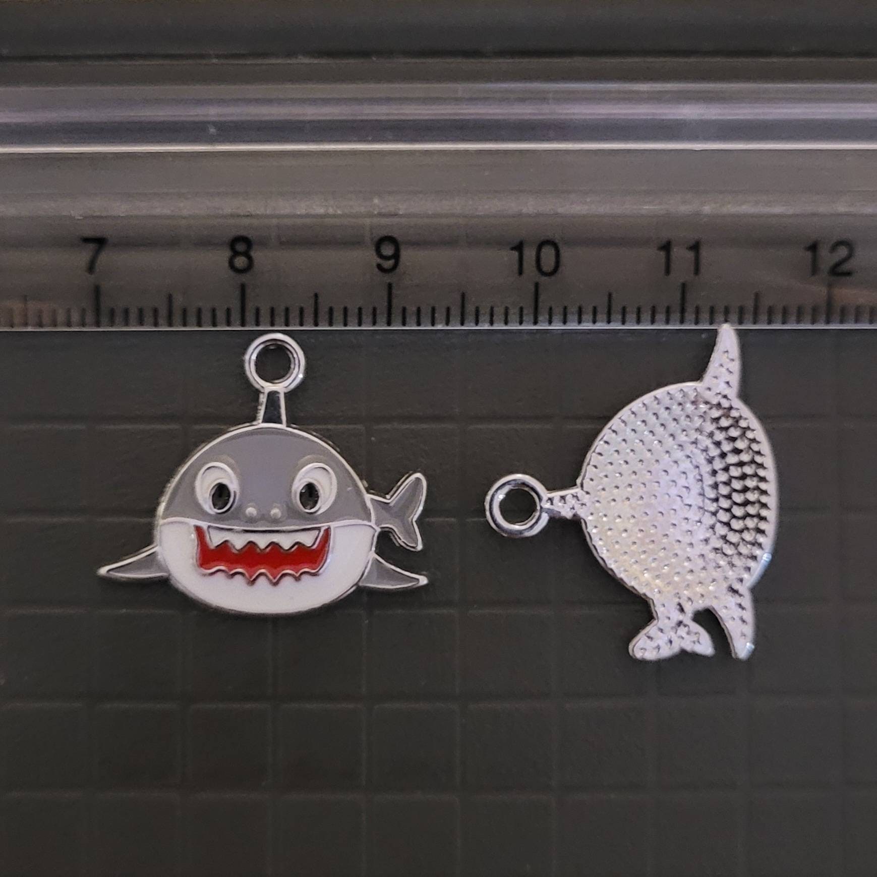 Happy Shark Charm, Metal, Silver Coloured, Enamel, Shark Lover, Ocean ...