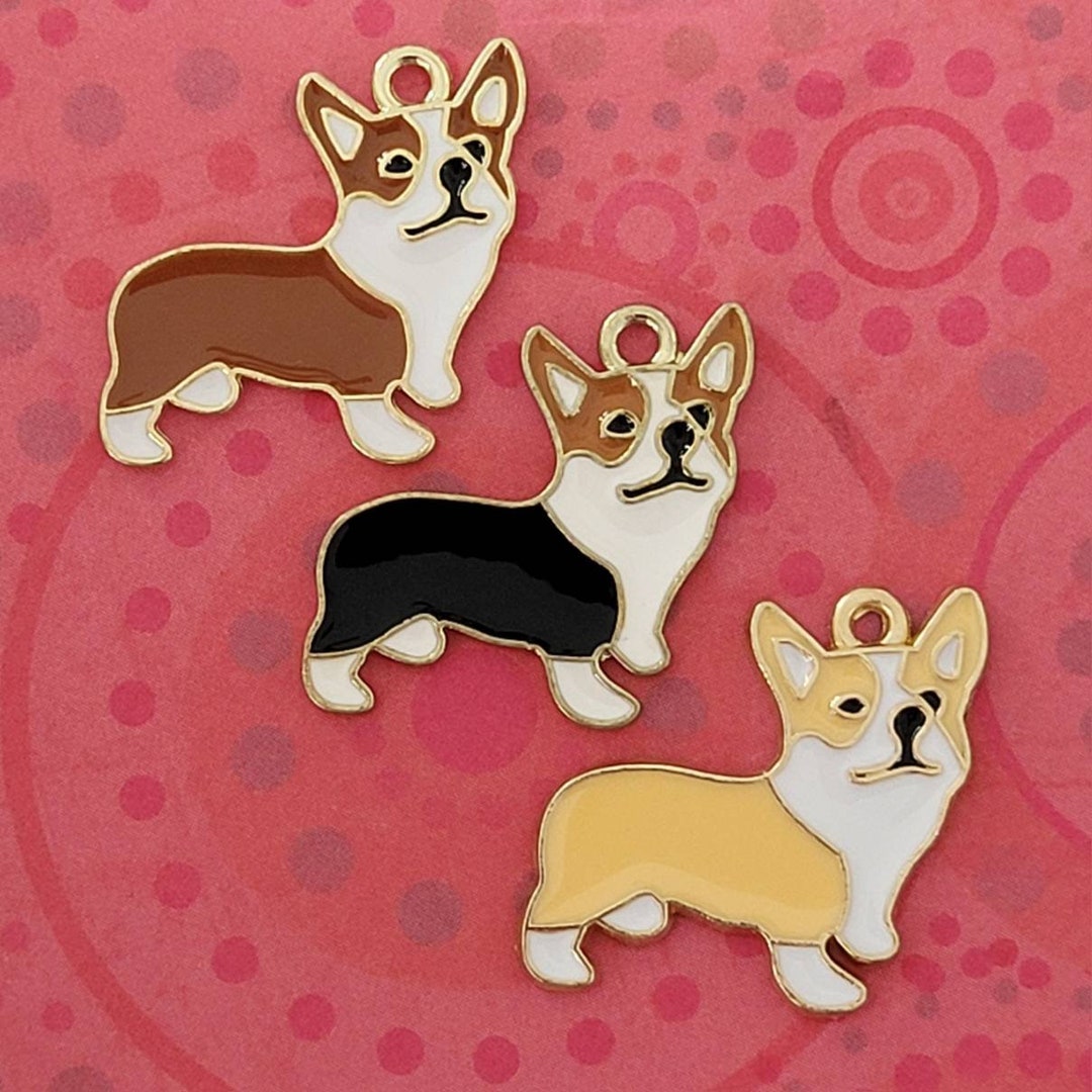 Corgi Dog Charm, Metal and Enamel, Gold Coloured, Enamel, Pet Lover ...