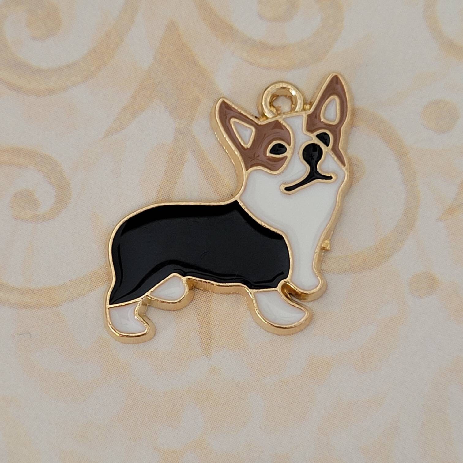 Corgi Dog Charm, Metal and Enamel, Gold Coloured, Enamel, Pet Lover ...