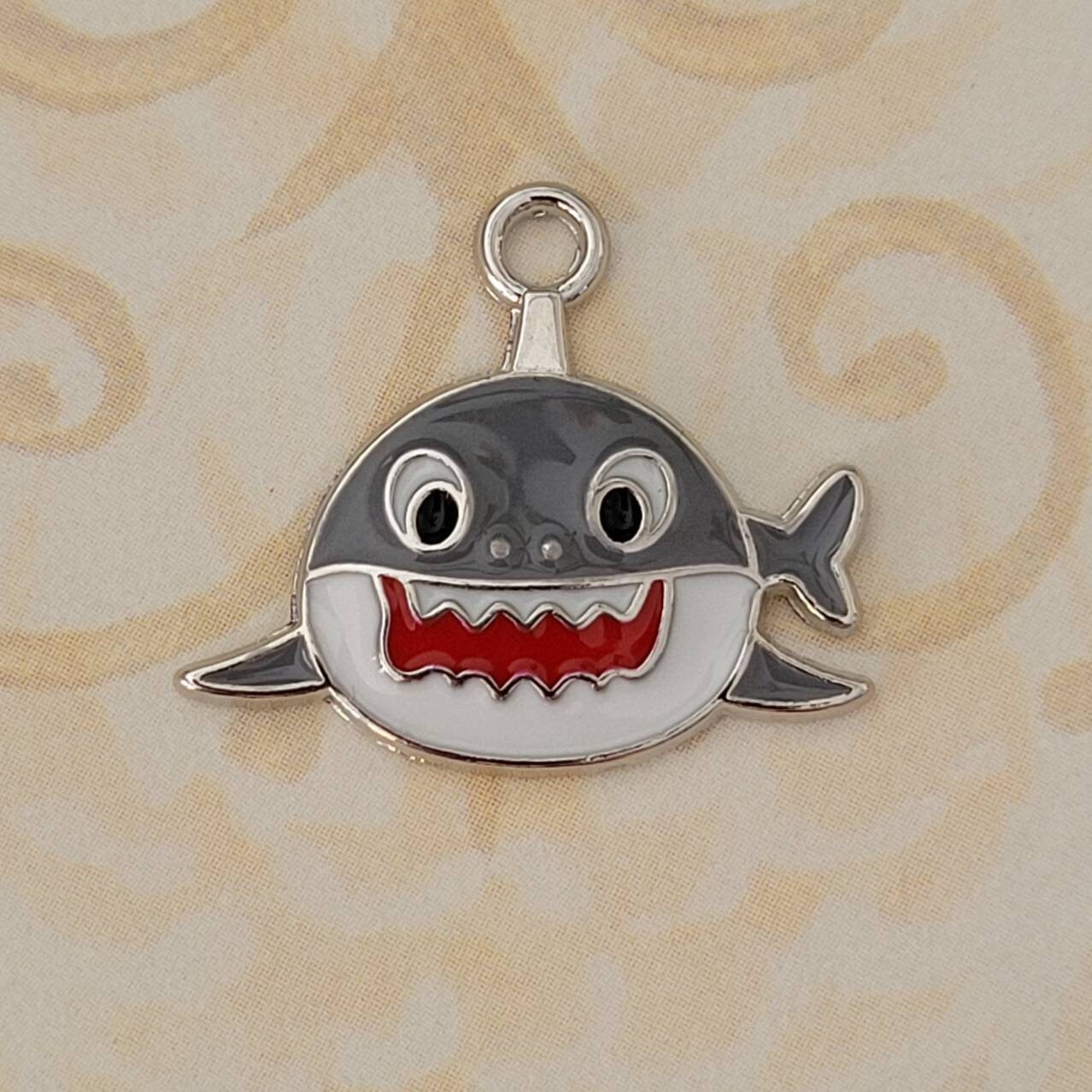 Happy Shark Charm, Metal, Silver Coloured, Enamel, Shark Lover, Ocean ...