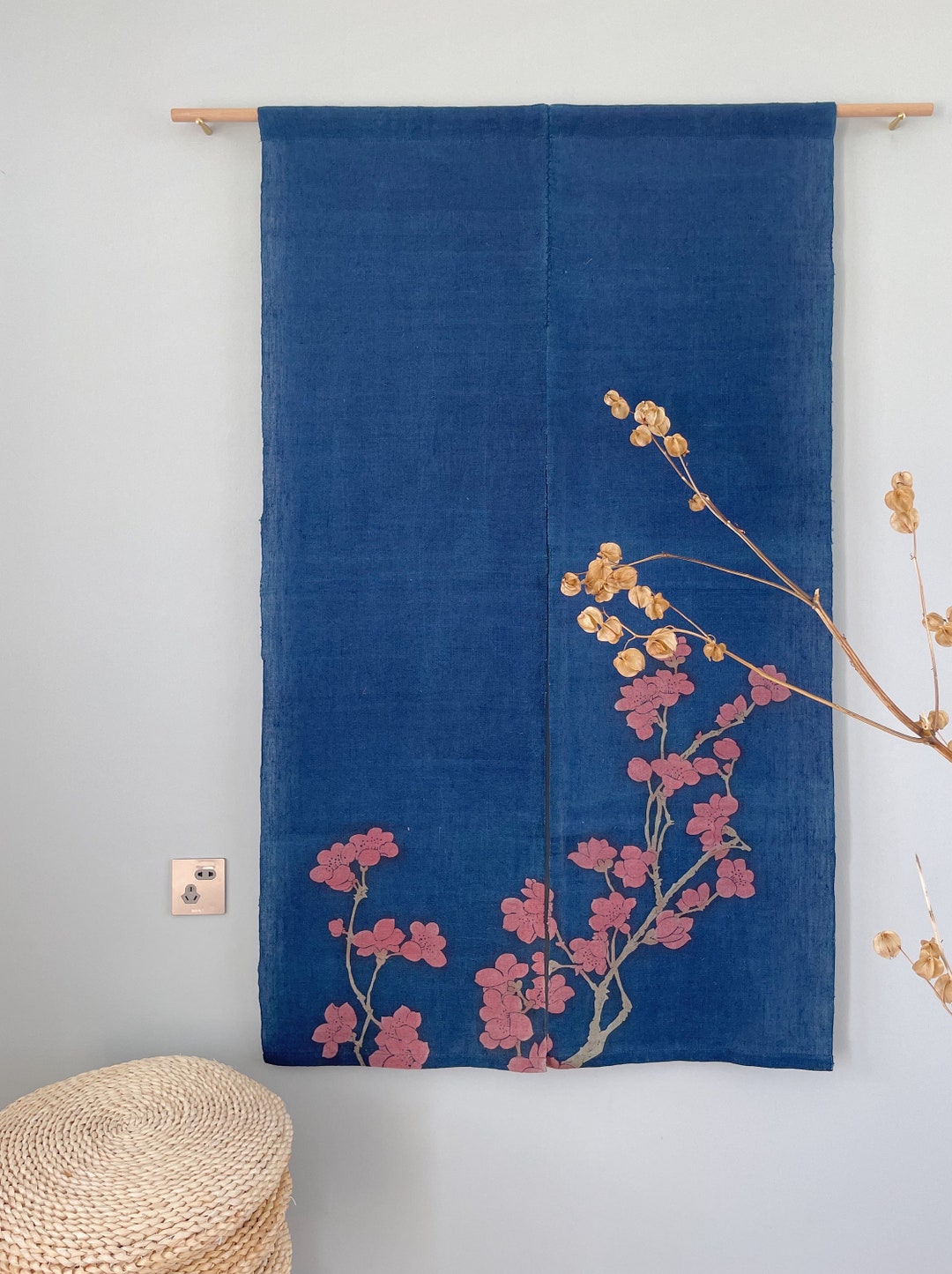 Japanese Linen Noren Curtain - Natural Fine Linen - Indigo Blue - Red ...