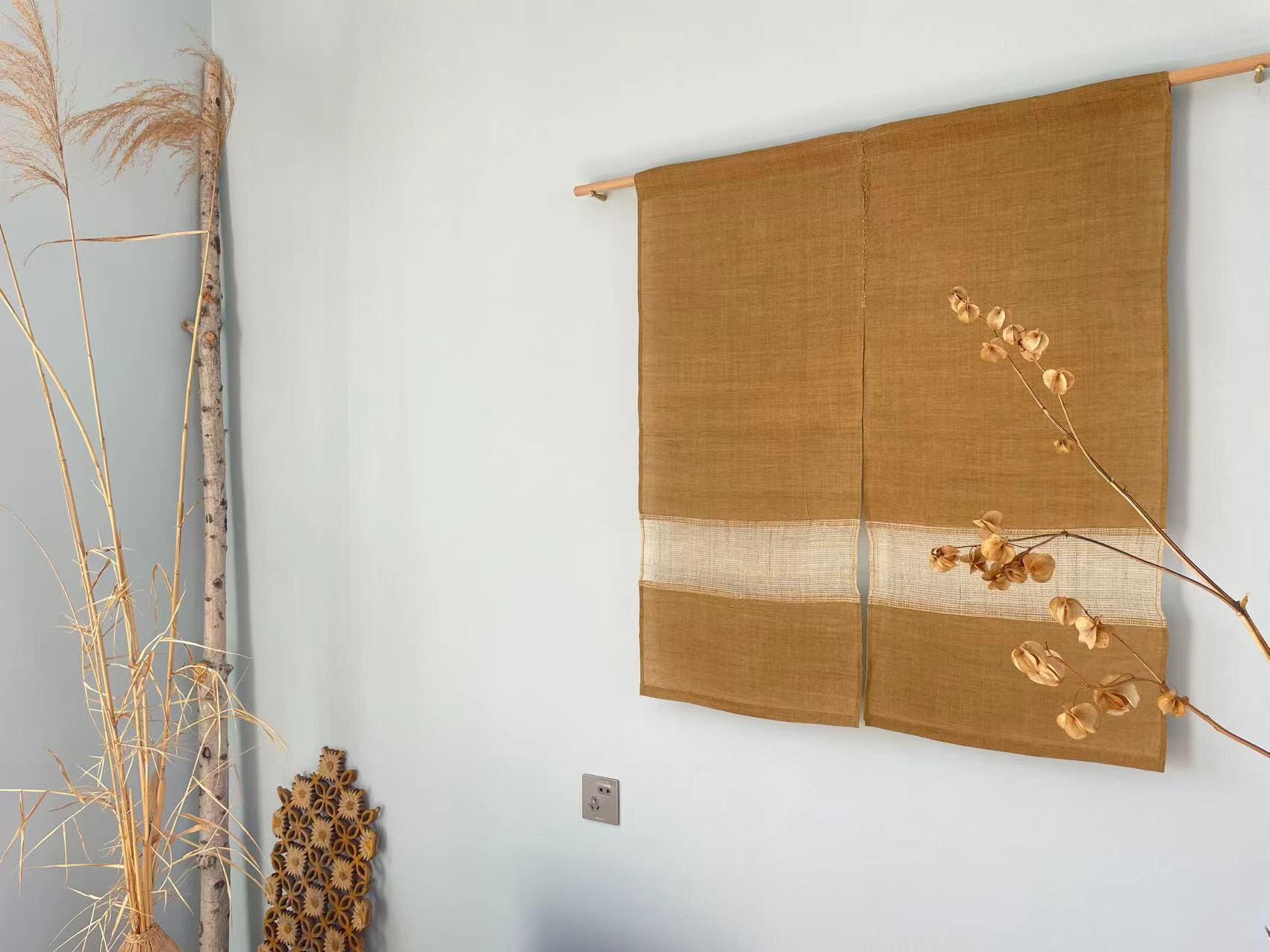 Japanese Style Noren Curtain Natural Ramie Linen Natural Dyed Stitching ...