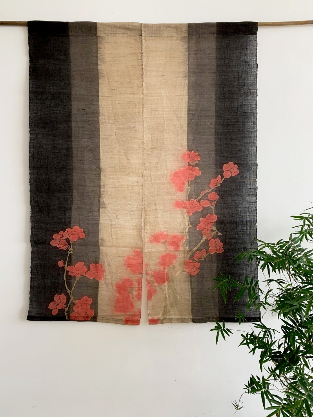 Japanese Style Noren Curtain - Natural Linen - Natural Dyed Brown - Red ...