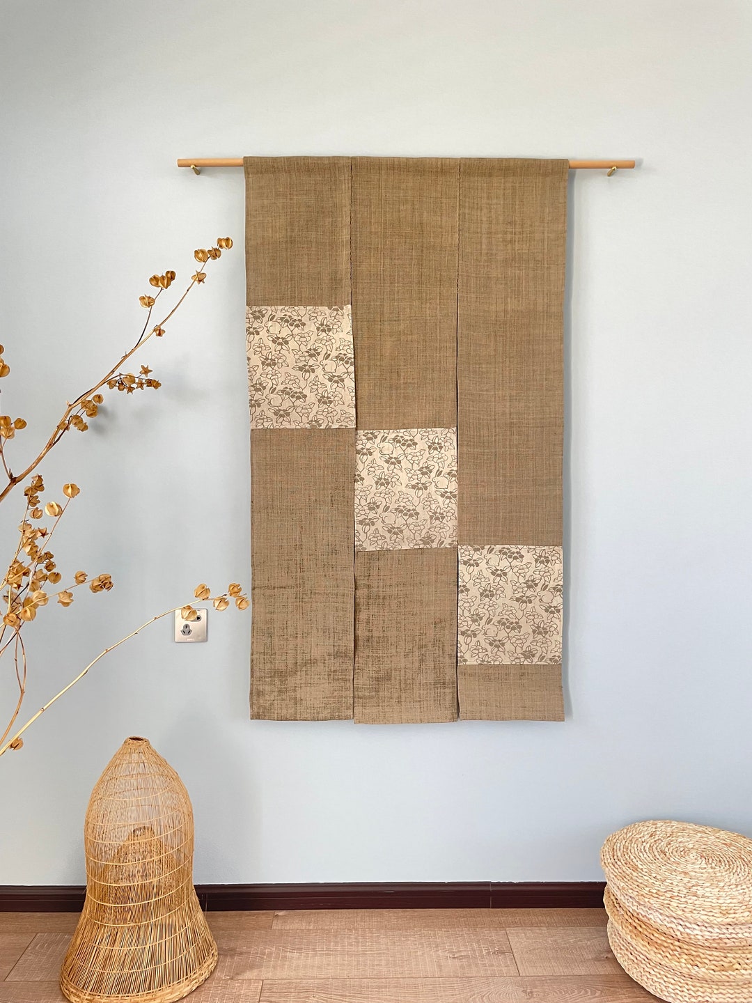 Japanese Linen Noren Curtain 3 Panels Handwoven Natural Linen Ramie ...